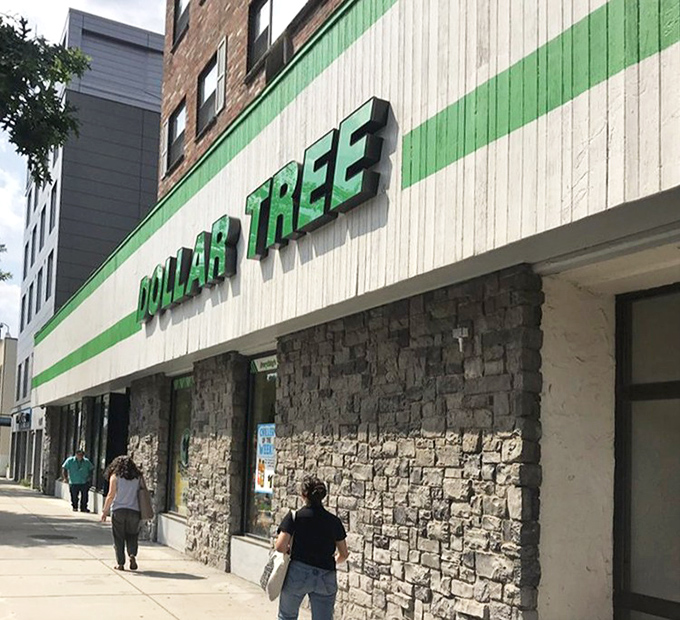 The iconic green and white signage of Dollar Tree on Commonwealth Avenue stands as a beacon of budget-friendly shopping in Boston's bustling urban landscape.