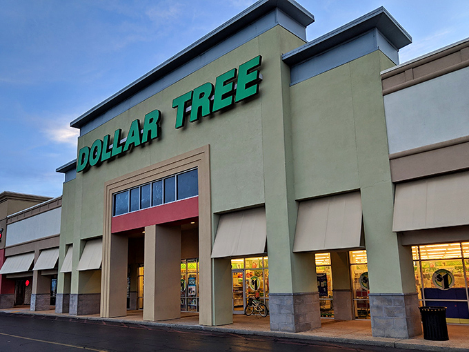 The iconic green glow of Dollar Tree beckons bargain hunters like a retail lighthouse on Biloxi's Beach Boulevard.