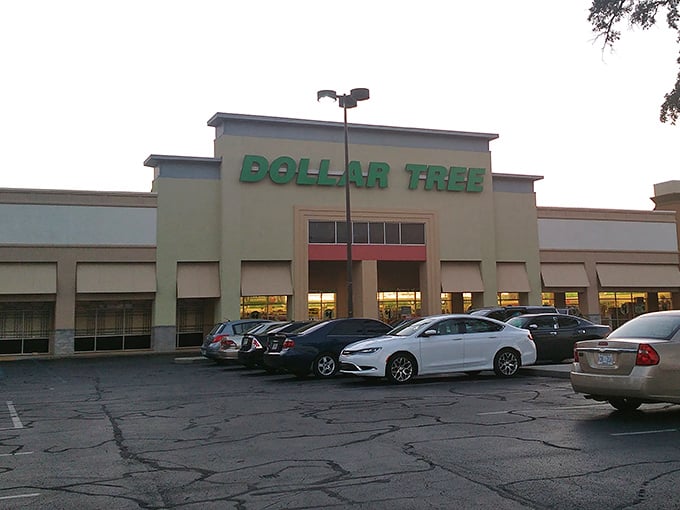 The iconic green glow of Dollar Tree beckons bargain hunters like a retail lighthouse on Biloxi's Beach Boulevard.