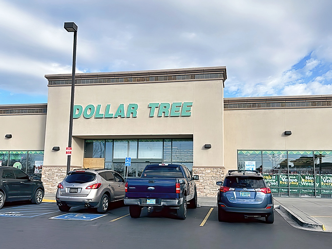 The beige stucco exterior with its iconic green signage stands like a beacon of bargains under New Mexico's famously blue skies.