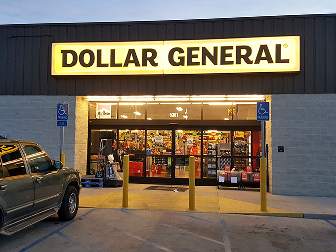 The iconic yellow and black signage beckons bargain hunters like a lighthouse guiding ships to safe harbor. Welcome to savings paradise!