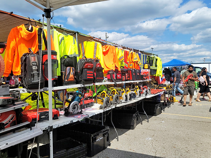 The treasure hunt begins! Under Ohio's vast blue skies, weekend warriors navigate a sea of tents where one person's castoffs become another's must-haves.