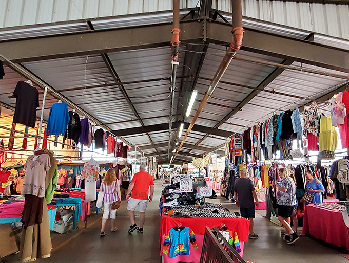 The covered walkways of Mesa Market Place stretch like runways of possibility, where one person's castoffs become another's treasures.