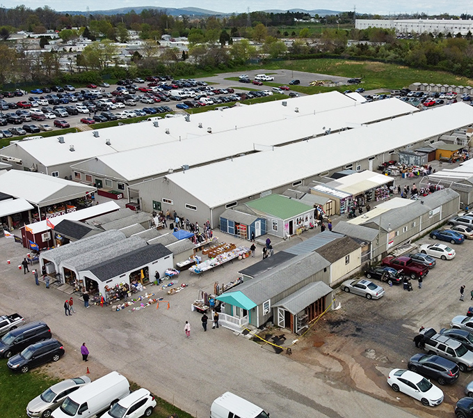 The aerial view reveals Morning Sun Marketplace's impressive scale&mdash;a treasure hunter's paradise where parking lots fill early with eager bargain seekers.