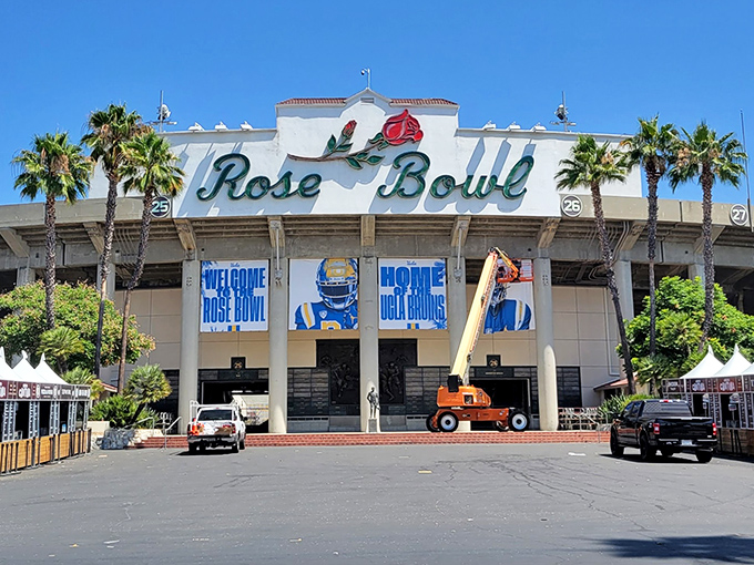 The iconic Rose Bowl sign welcomes treasure hunters to what might be the holy grail of flea markets. Those palm trees aren't just for show&mdash;they're witnesses to decades of haggling.