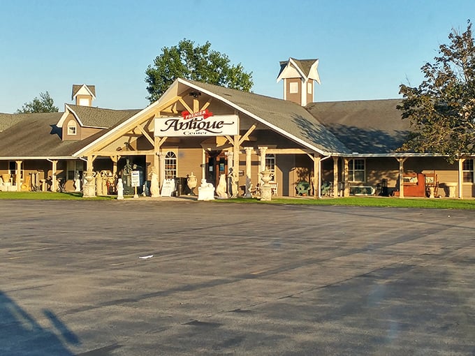 The rustic charm of Antique World's main building beckons treasure hunters like a siren call to bargain-seeking sailors.