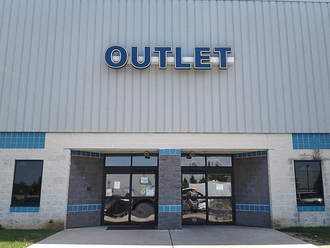 The unassuming exterior of Goodwill Outlet in New Castle hides a treasure trove within. Like a Vegas casino, what happens inside these blue-trimmed walls stays in your cart.