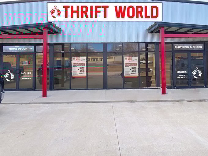 The unassuming exterior of Thrift World belies the treasure trove within. Like a Vegas casino, what happens inside defies all retail logic.