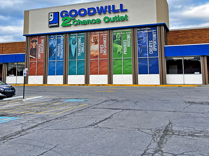The blue and green signage of Goodwill's 2nd Chance Outlet promises more than bargains&mdash;it offers retail redemption for items seeking new homes.