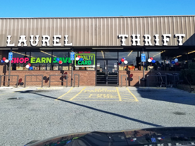 The unassuming exterior of Laurel Thrift belies the wonderland of bargains waiting inside. Like a treasure chest disguised as a strip mall storefront.