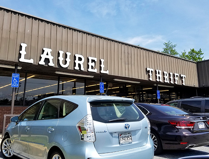The unassuming exterior of Laurel Thrift belies the wonderland of bargains waiting inside. Like a treasure chest disguised as a strip mall storefront.