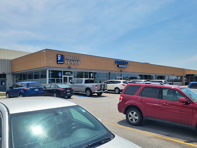 The unassuming beige exterior of the Goodwill Outlet belies the treasure-hunting paradise within&mdash;like finding a secret portal to bargain heaven in suburban Omaha.