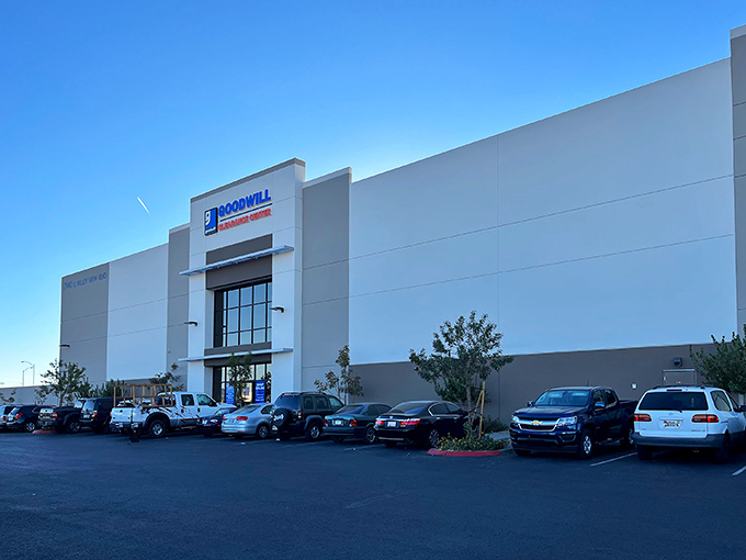 The treasure hunter's paradise stands unassuming in the desert sun, its white walls hiding a wonderland of bargains waiting to be discovered inside.