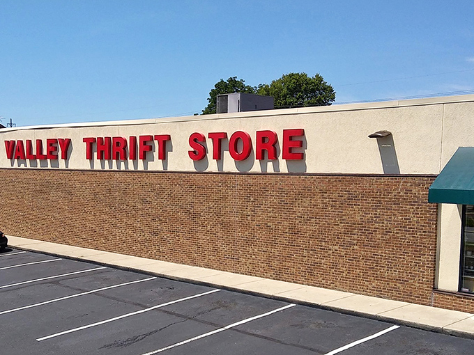 The bold red lettering stands like a beacon for bargain hunters everywhere. Valley Thrift's unassuming exterior holds endless possibilities inside.