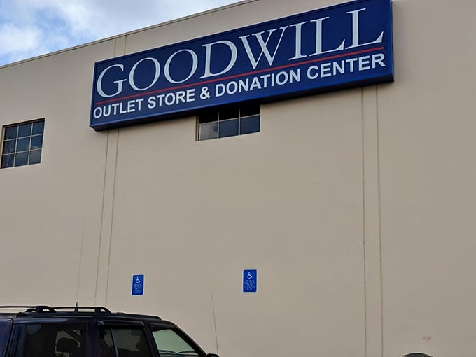 The unassuming exterior of bargain paradise. Like a treasure chest, it's what's inside that counts at this Goodwill Outlet Store in Milwaukie.