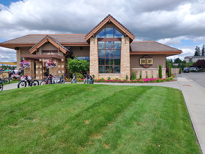 Architectural ambition meets mountain charm at Bardenay's Coeur d'Alene location, where stone pillars and timber beams welcome hungry travelers like an upscale lodge for food enthusiasts.