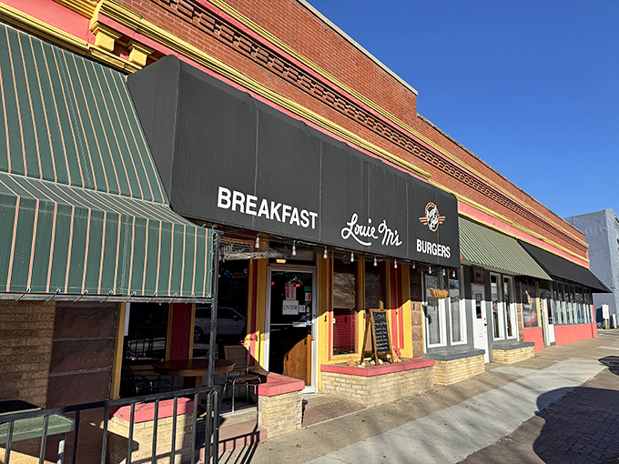 The unassuming storefront of Louie M's Burgerlust stands like a culinary lighthouse in South Omaha, promising breakfast and burgers with equal devotion.