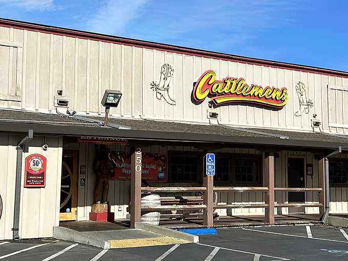 The unassuming exterior of Cattlemens hides a carnivore's paradise within. Like finding a diamond in a haystack, but the haystack is delicious too.