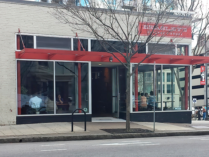 The iconic red signage against white brick announces your arrival at Beasley's &ndash; like a beacon calling all fried chicken pilgrims home.