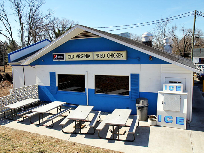 The humble white exterior with its confident chicken logo promises one thing: authentic Southern fried chicken that needs no fancy frills to impress.
