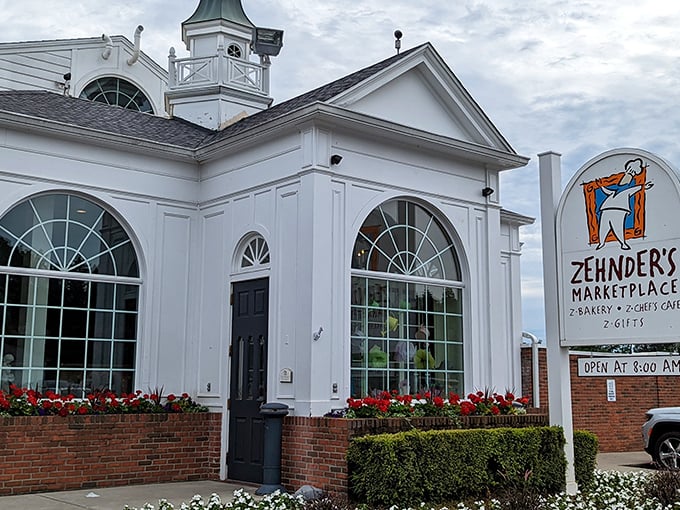 The grand white colonial facade of Zehnder's stands like a Southern mansion that somehow landed in Michigan's Little Bavaria. Chicken paradise awaits!