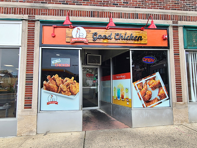 The bright red storefront of Good Chicken beckons like a lighthouse for the hungry, promising crispy salvation on Bloomfield Avenue in Montclair.