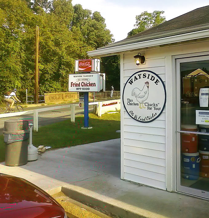 The humble white exterior with its confident chicken logo promises one thing: authentic Southern fried chicken that needs no fancy frills to impress.