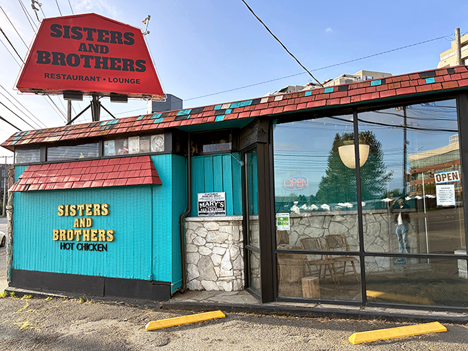 The turquoise beacon of Georgetown beckons spice-seekers with its colorful tiled roof and unassuming charm. Nashville hot chicken paradise found!