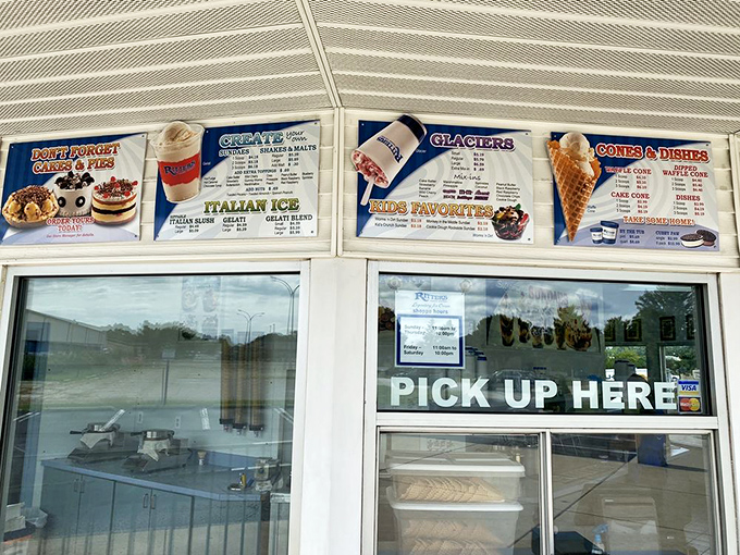 The iconic blue-and-white facade of Ritter's beckons like a frozen oasis in the Indiana summer. Resistance is futile.