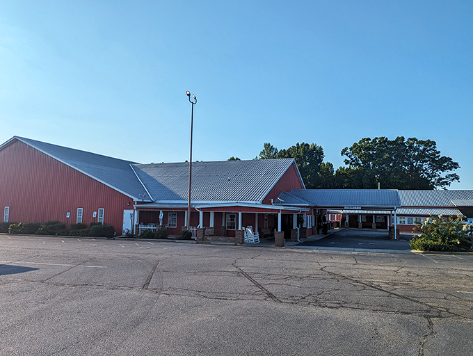 The bright red exterior of Homestead Steakhouse stands like a carnivore's lighthouse, beckoning hungry travelers from miles around. No fancy architecture needed when what's inside is this good. 