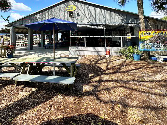 Florida authenticity doesn't get more real than this weathered exterior with its hand-painted sign and corrugated metal charm. Old Florida lives on!
