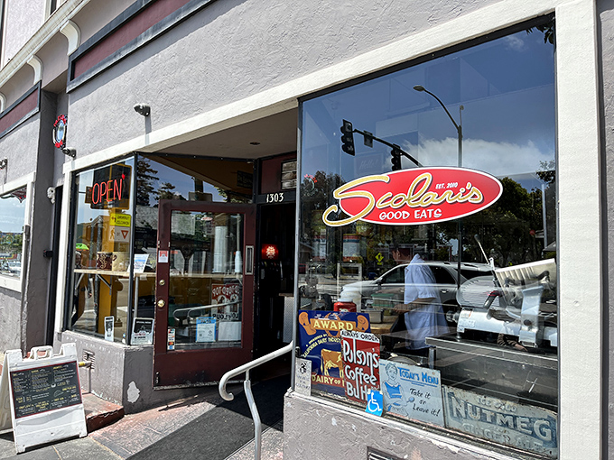 The unassuming storefront of Scolari's Good Eats beckons with its red neon "OPEN" sign&mdash;like a lighthouse guiding hungry sailors to delicious shores.