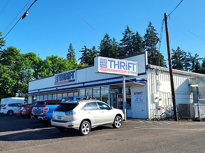 The unassuming exterior of treasure-hunting headquarters. Like a poker player with a royal flush, this place keeps its best cards hidden inside.