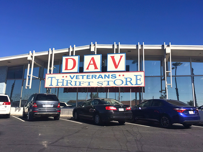 The DAV Veterans Thrift Store stands proudly like a retail fortress of forgotten treasures waiting for rediscovery.