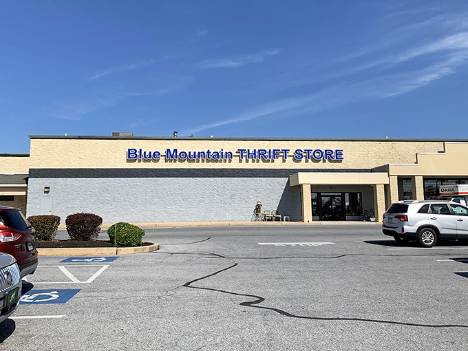The unassuming exterior of Blue Mountain Thrift Store in Palmyra hides a treasure trove within. Like finding a five-star restaurant in a strip mall, the real magic happens once you step inside.