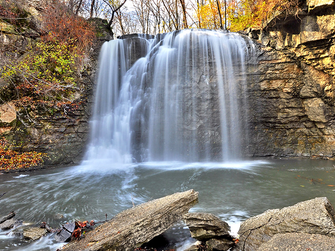 Nature's masterpiece in full flow &ndash; Hayden Falls creates a mesmerizing curtain of water against ancient limestone that's been perfecting its performance for millennia.