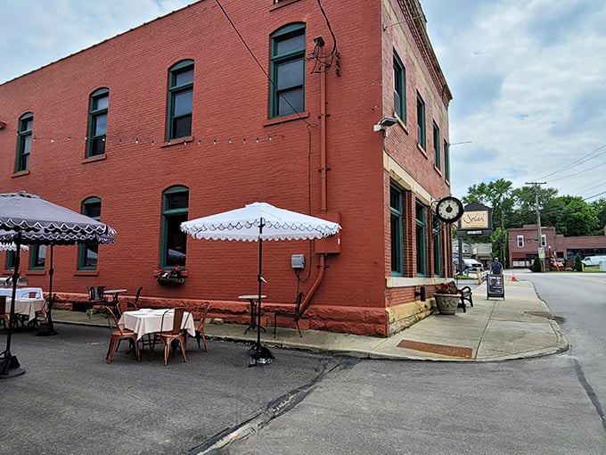 The striking red brick exterior of Selah Restaurant stands proudly on a Struthers corner, where financial transactions have given way to culinary ones.