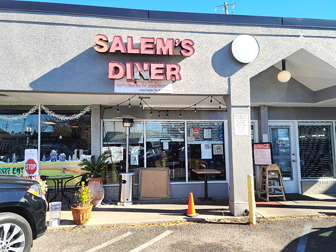 The bright red "SALEM'S DINER" sign beckons hungry travelers like a lighthouse for the breakfast-starved. This unassuming storefront houses culinary treasures worth the journey.