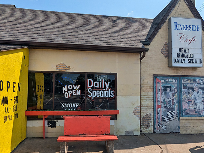 The unassuming exterior of Riverside Cafe hides culinary treasures within. Like finding a diamond in your breakfast cereal, the surprise is worth it.