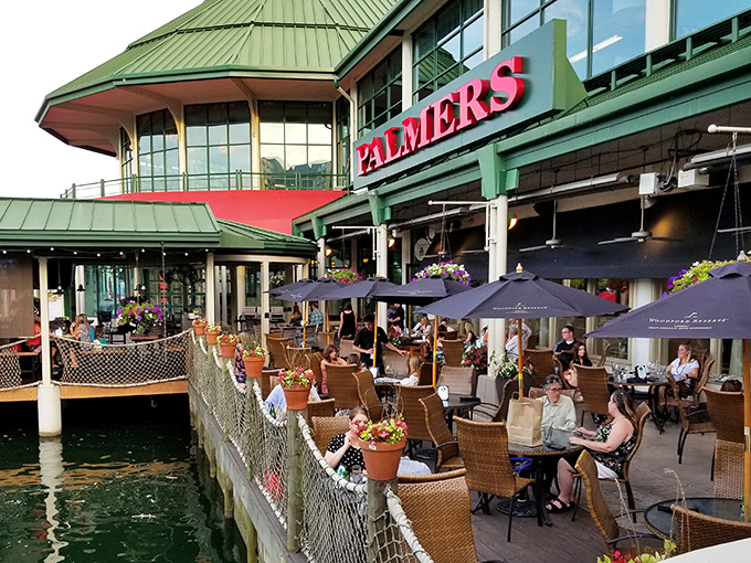 Palmer's waterfront patio feels like finding a coastal retreat in the heart of Kentucky. The green roof and lakeside seating create vacation vibes without the TSA pat-down.