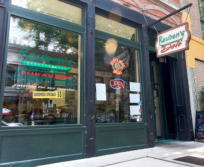 The classic brick storefront of Reuben's Deli brings a slice of NYC to downtown Atlanta, complete with that "you've-just-discovered-something-special" feeling.