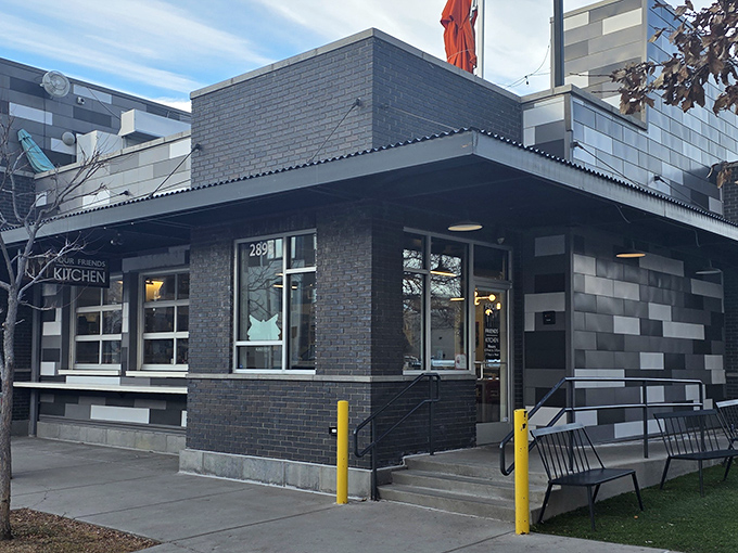 The unassuming brick exterior hides culinary treasures within, like finding a secret breakfast speakeasy in Denver's Stapleton neighborhood.