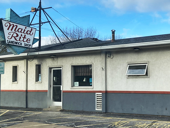 The vintage Maid-Rite sign promises a journey back to simpler times, when sandwiches didn't need Instagram filters to be delicious.