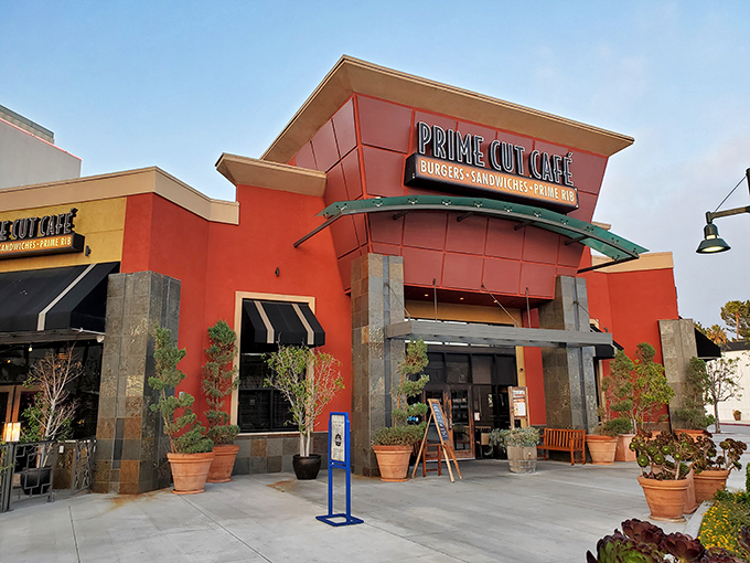 Prime Cut Caf&eacute;'s welcoming exterior promises serious steakhouse business with a side of Orange County charm. 