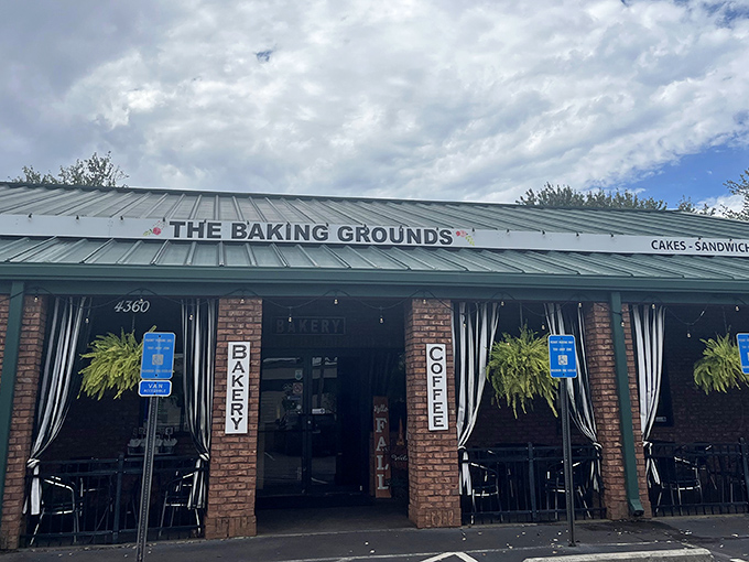 The green awning and hanging ferns at The Baking Grounds beckon like an old friend waving you in for coffee and gossip.