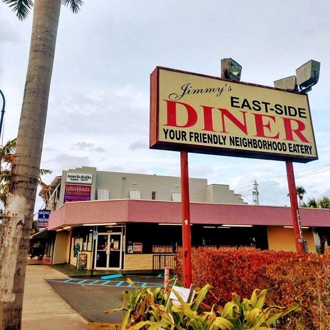 The iconic Jimmy's Eastside Diner sign promises exactly what Florida needs: a friendly neighborhood eatery where breakfast dreams come true.