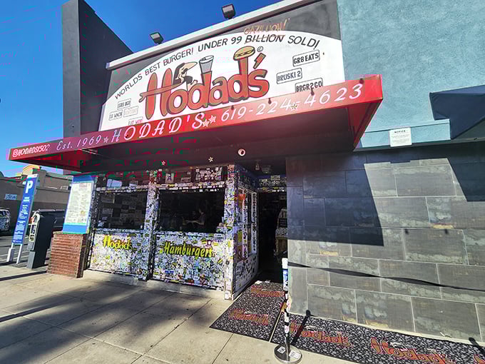 Bold signage announces this isn't your average burger joint – it's a California legend in the making.