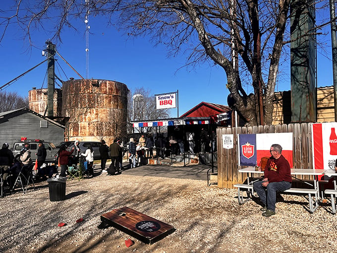 The pilgrimage begins here &ndash; rustic smokers, weathered wood, and that iconic water tower standing like a barbecue lighthouse guiding hungry souls home.