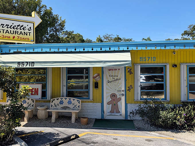 The cheerful yellow exterior of Harriette's is like a ray of Florida sunshine, complete with a gingerbread man welcoming hungry travelers to breakfast paradise.