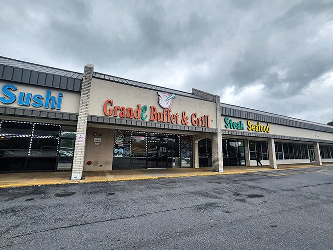 The unassuming strip mall exterior of GrandE Buffet & Grill proves once again that culinary treasures often hide in plain sight throughout Maryland's suburban landscape.